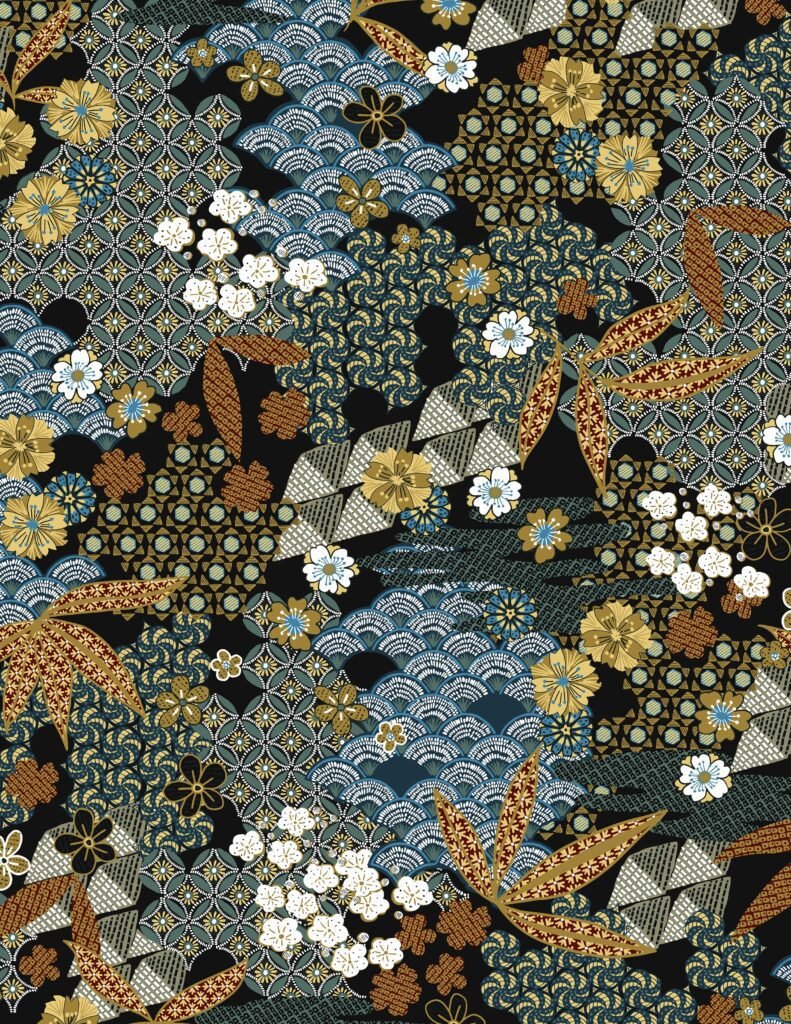 Viscosa negra estampado japonés tela fluida japonesa - La Retalera ...