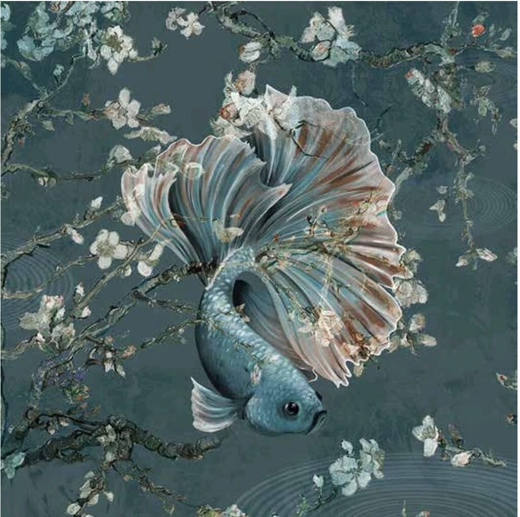 panel de terciopelo pez beta azul guerrero de Siam- La Retalera Telas ...